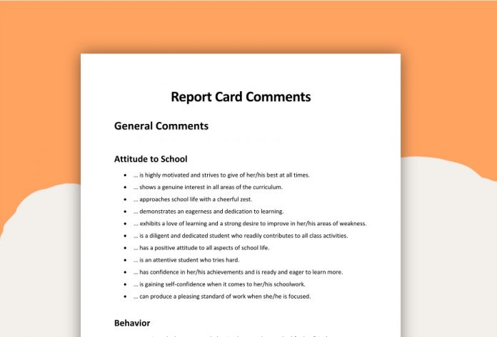 76 Best Report Card Comments Samples for Teachers