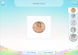 Identify and Count Coins - Online Free Math Teaching Tool