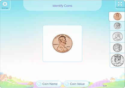 Identify and Count Coins - Online Free Math Teaching Tool