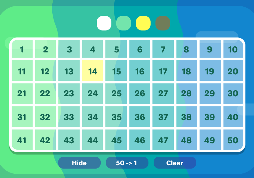 Number Chart 1 to 50 - Online Free Math Teaching Tool